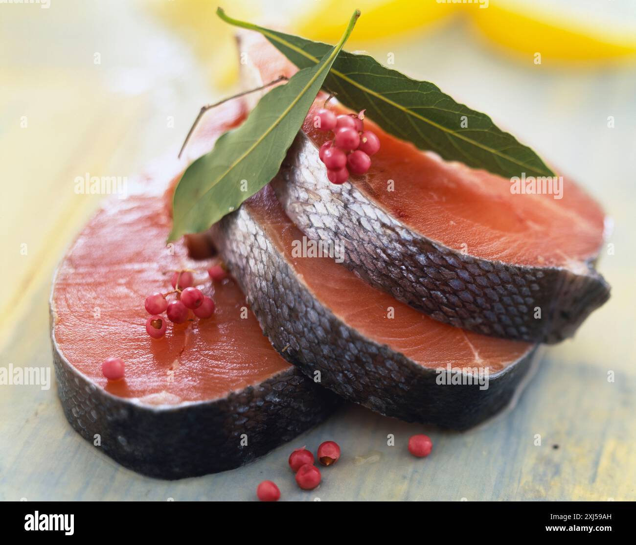 Raw salmon steaks Stock Photo - Alamy