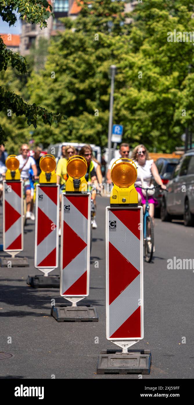 Warning beacons at a road construction site, Berlin, Germany Stock ...