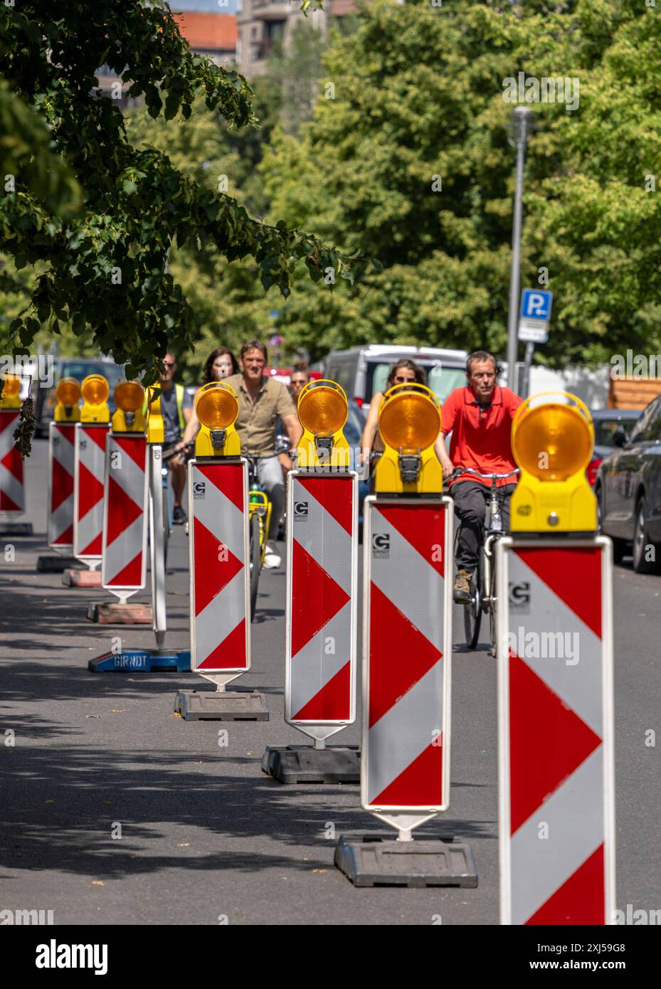 Warning beacons at a road construction site, Berlin, Germany Stock ...