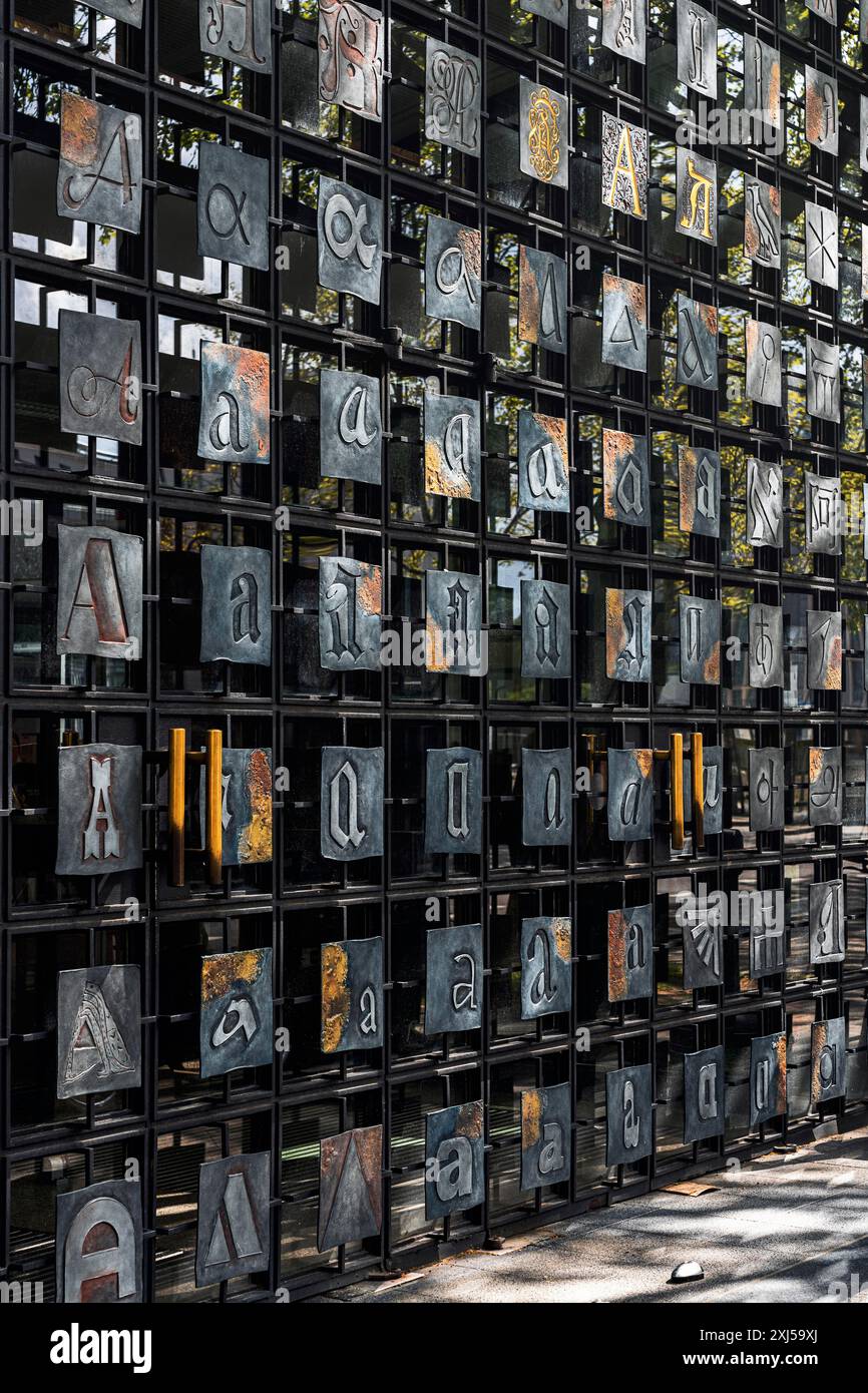 Entrance door with alphabet at the Central and State Library, Berlin ...