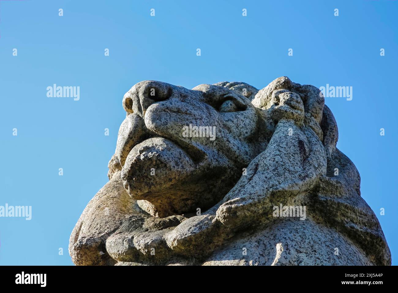Resting lion made of granite on the terrace base of the equestrian ...