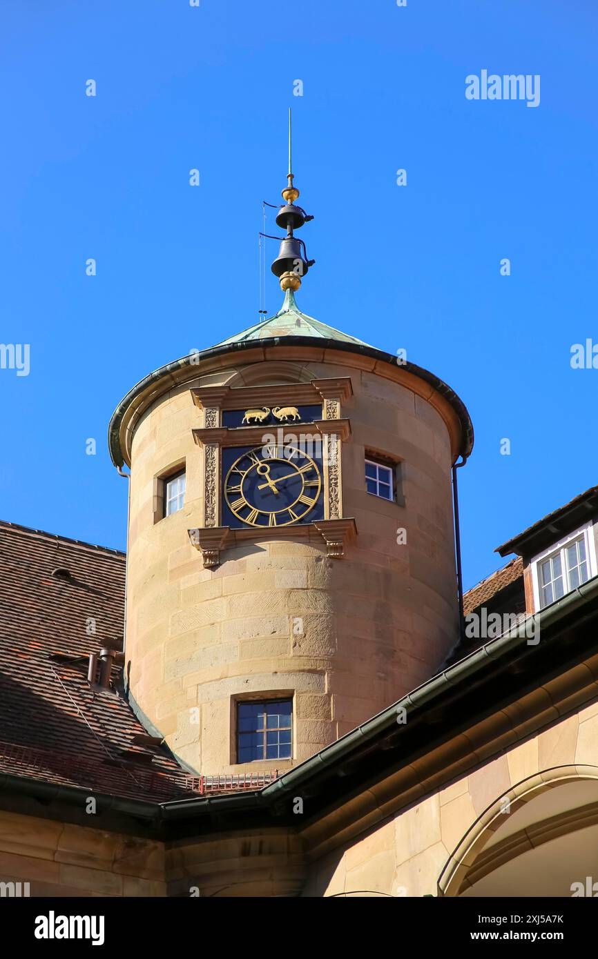 Old Palace Stuttgart, tower clock, clock hand, former moated castle ...