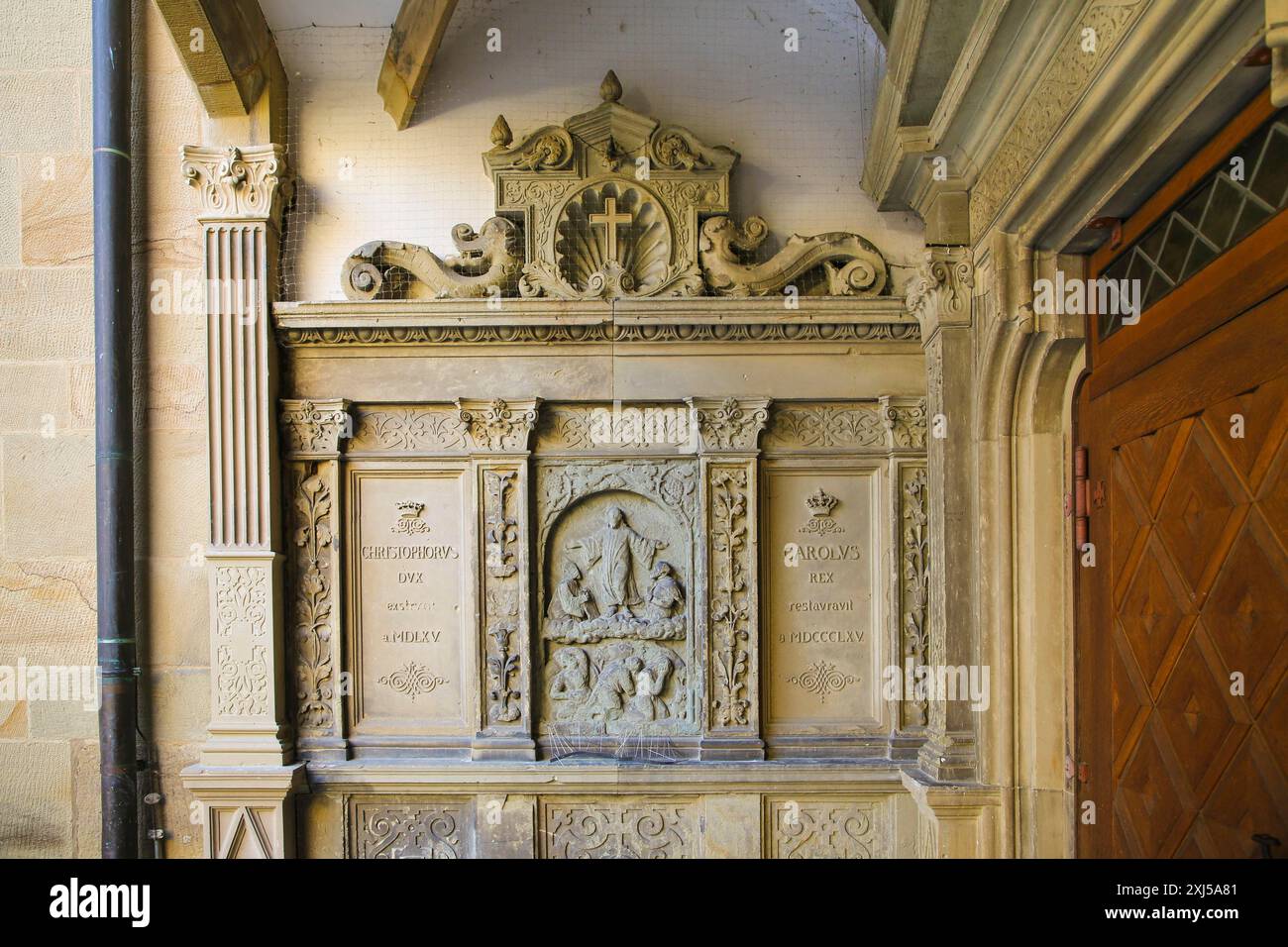 Old Palace Stuttgart, inner courtyard, palace courtyard, stone relief ...