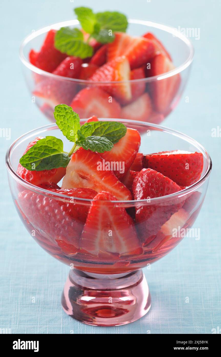 Strawberry fruit salad with fresh mint Stock Photo - Alamy