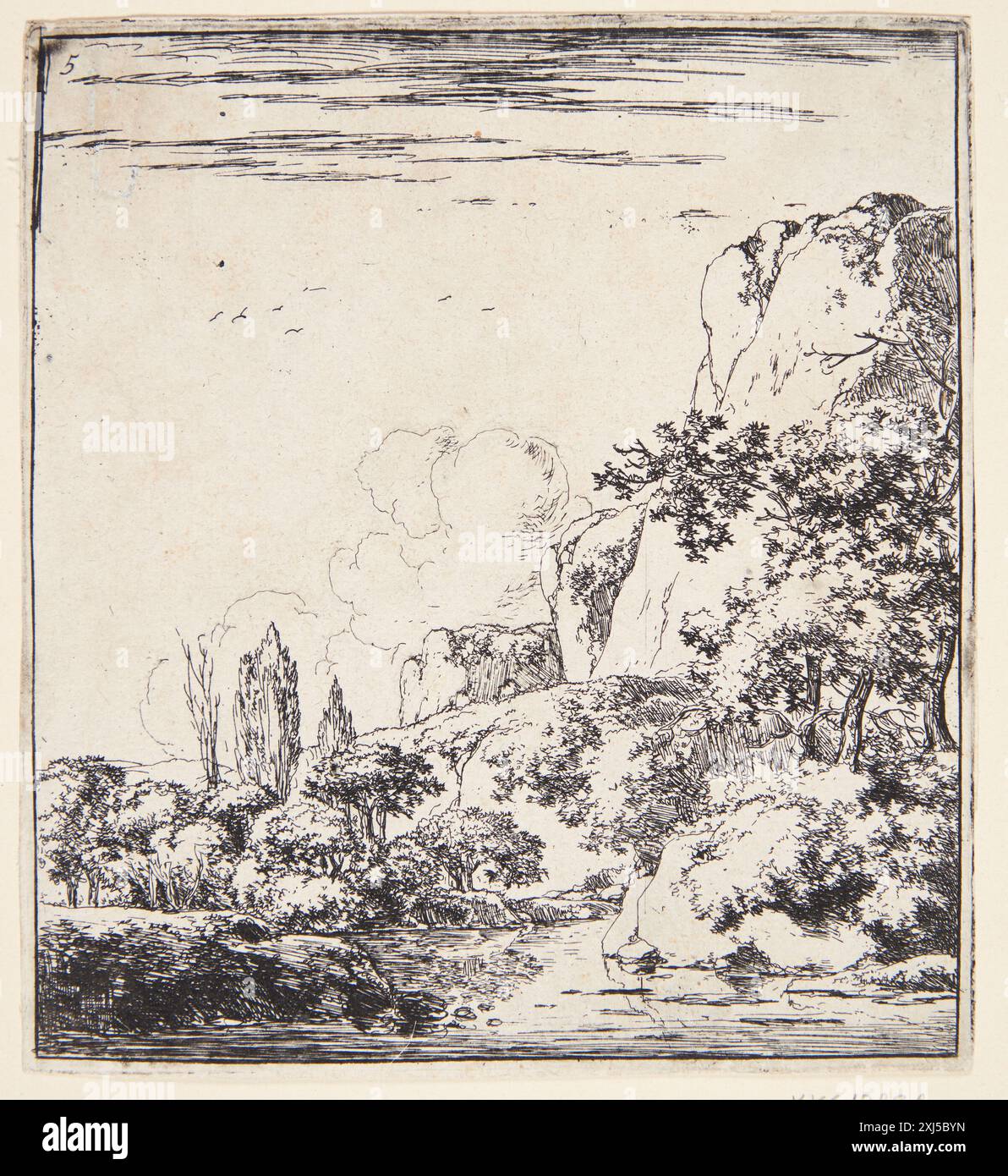 Etching depicting a small river landscape, created by Herman Naiwincx ...
