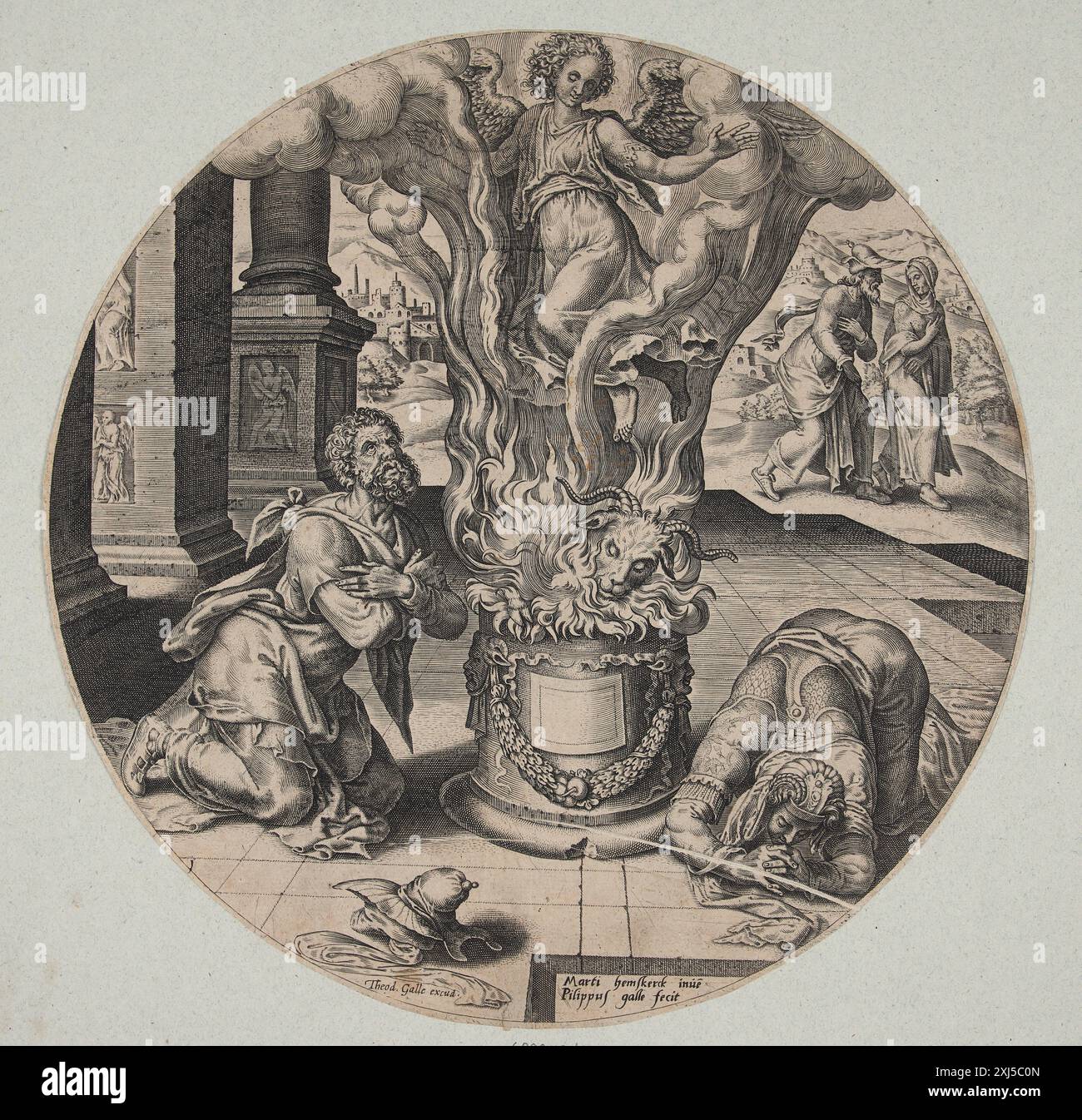 The angel ascending in the flame on the altar of Manoah and his wife ...