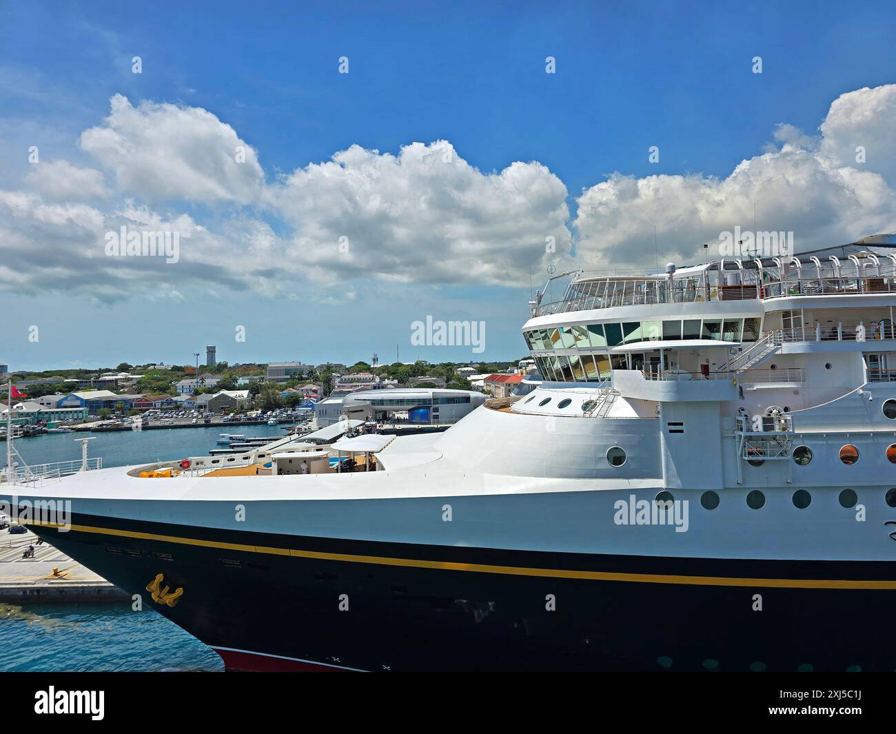 Cruise ship docked in the Bahamas Cruise Port on a sunny spring day ...
