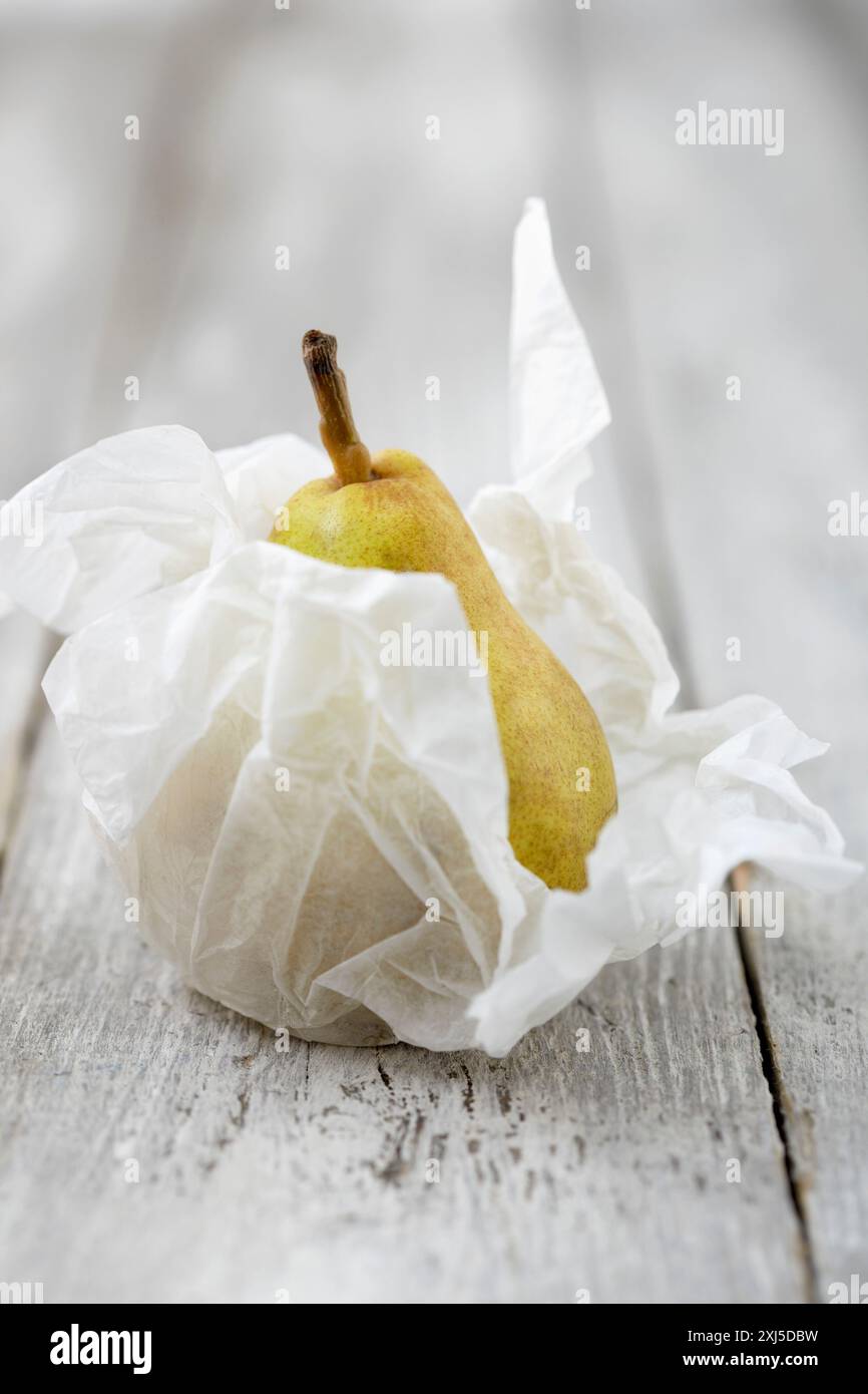 Pear wrapped in silk paper Stock Photo - Alamy
