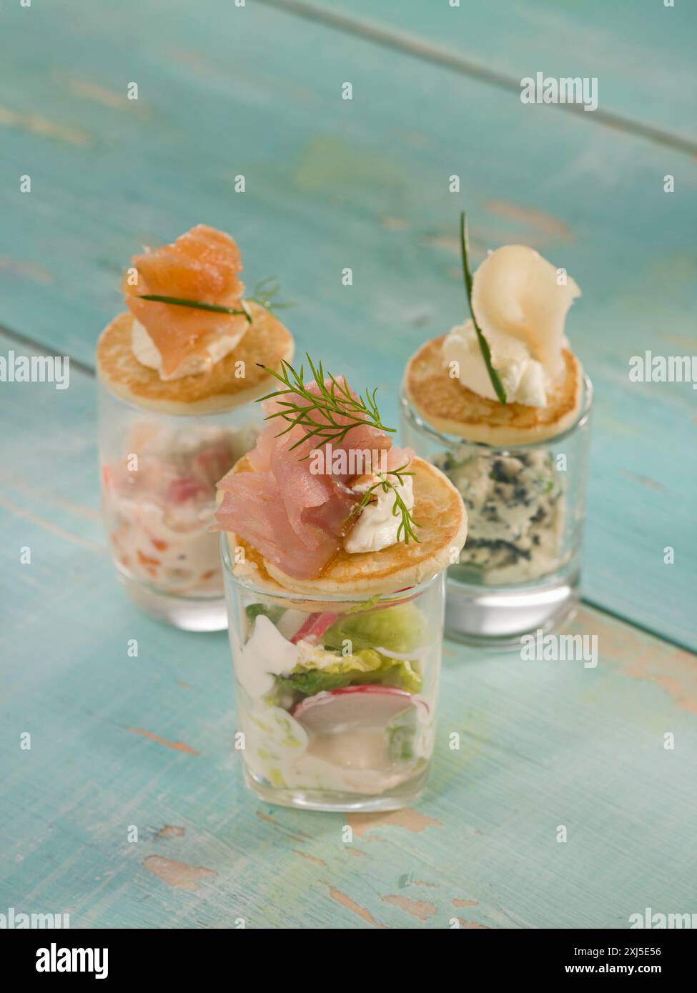 Smoked salmon,cheese and ham Tapas Stock Photo - Alamy