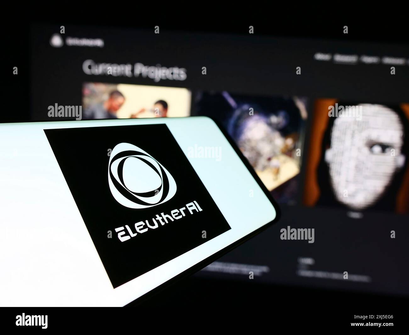 Stuttgart, Germany, 02-16-2024: Mobile phone with logo of artificial intelligence research group ...