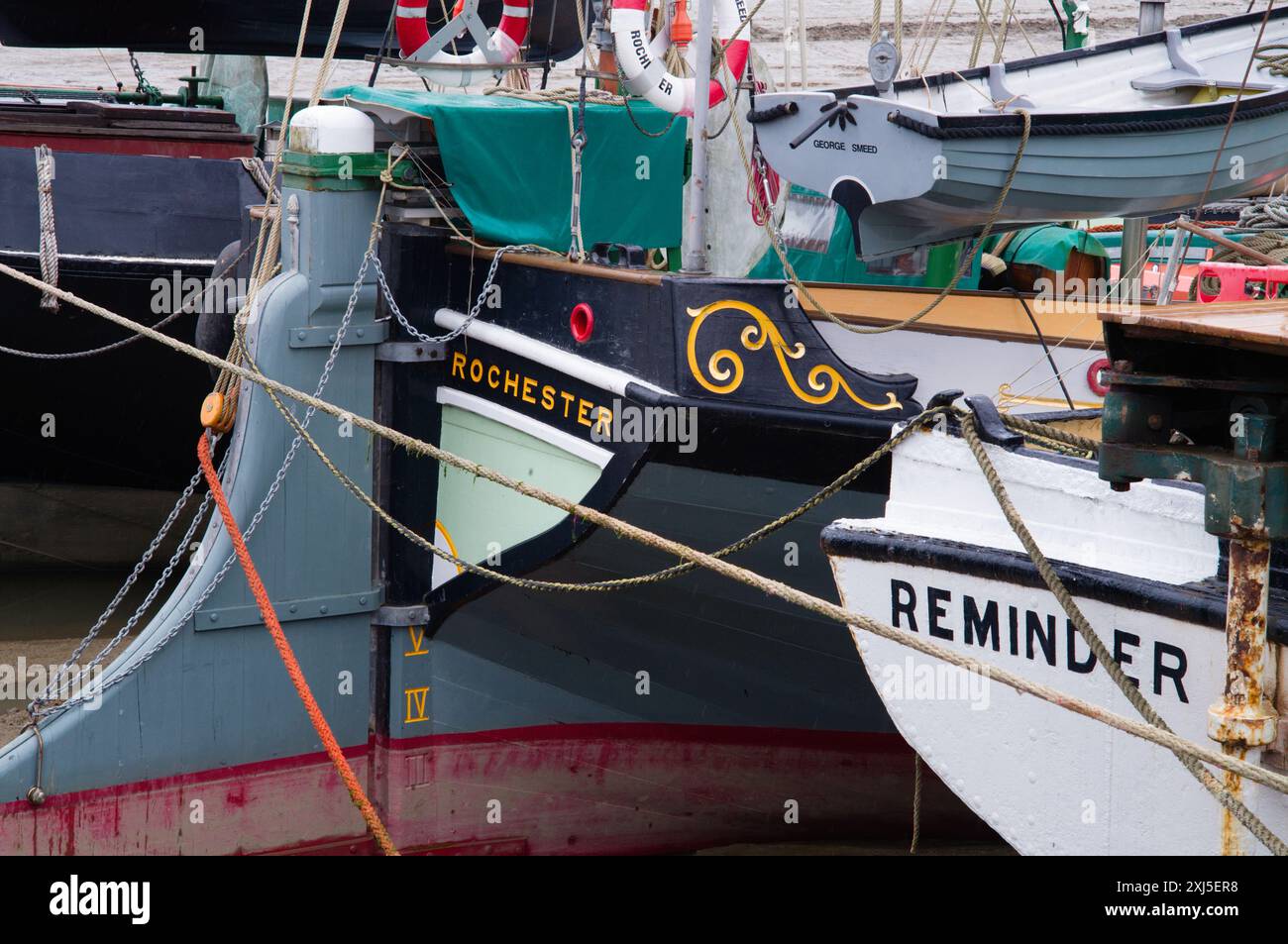 Detail of Thames barges at the Hythe Quay in Maldon Stock Photo - Alamy