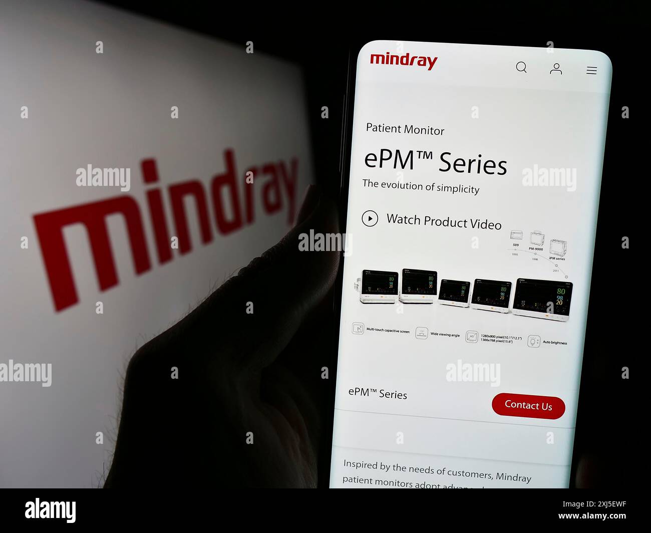 Stuttgart, Germany, 02-19-2024: Person holding smartphone with webpage of Chinese company ...