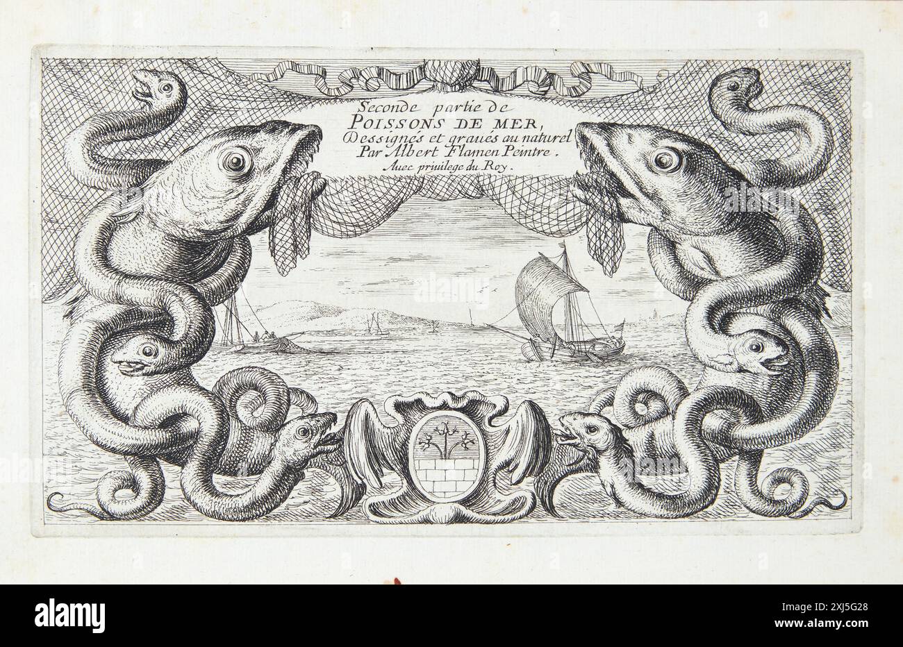 Title page etching by Albert Flamen (1610–1692) for 'Saltwater Fish ...