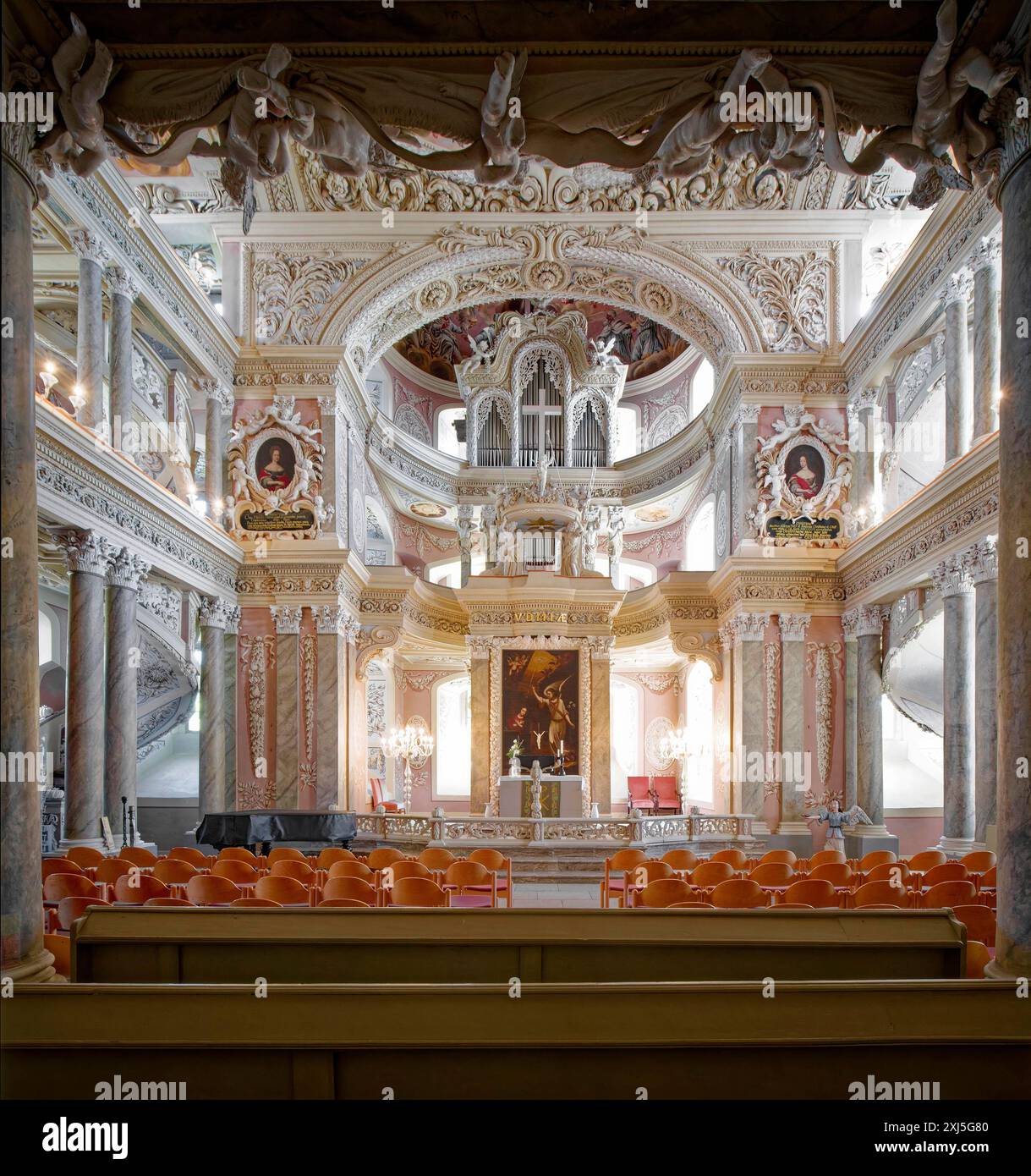 Chancel with the two-storey organ, baroque church, baroque castle ...
