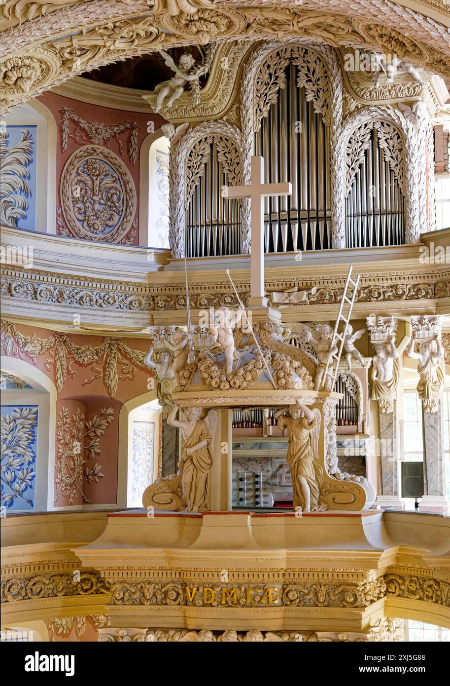 Chancel with the two-storey organ, baroque church, baroque castle ...