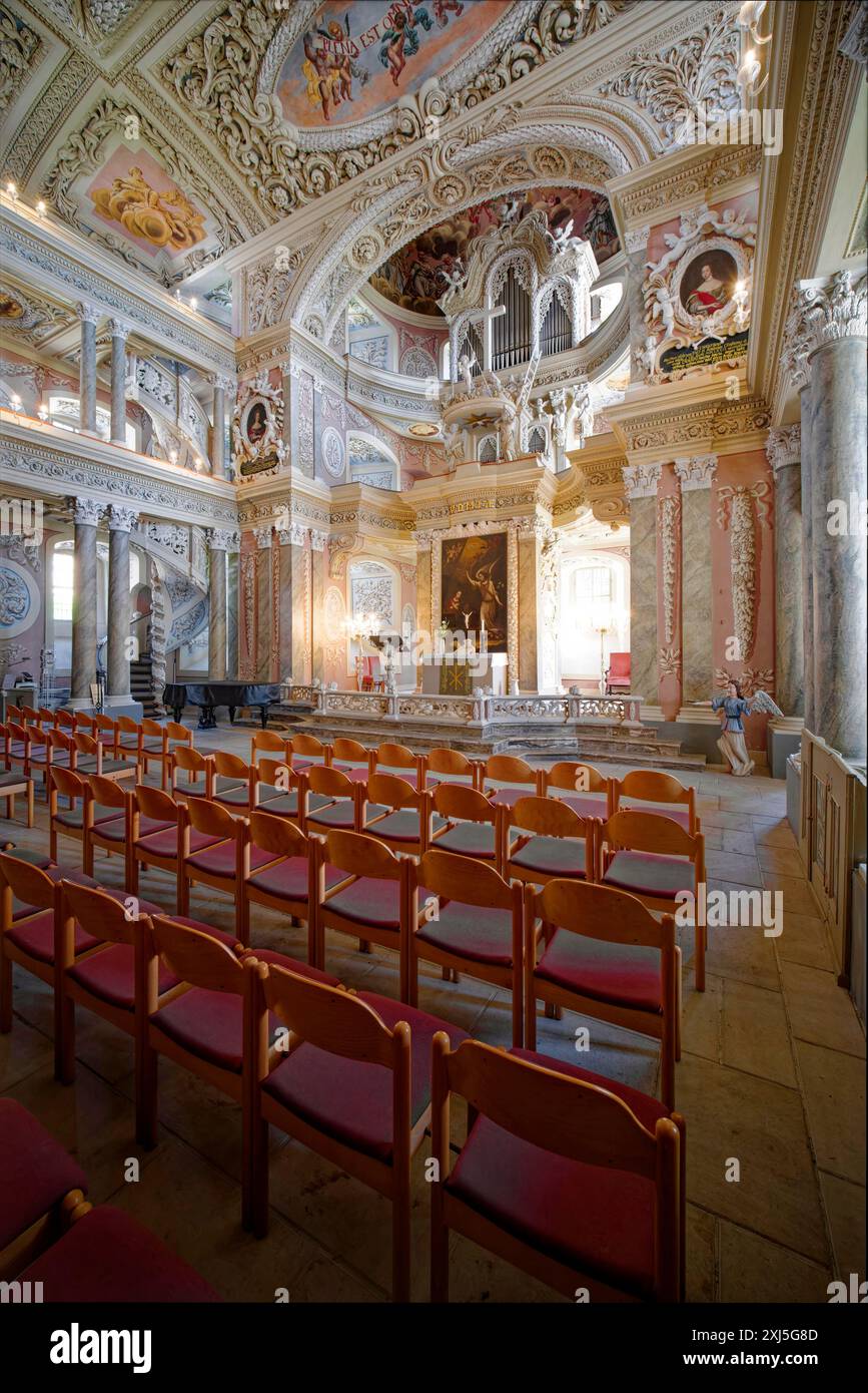 Chancel with the two-storey organ, baroque church, baroque castle ...