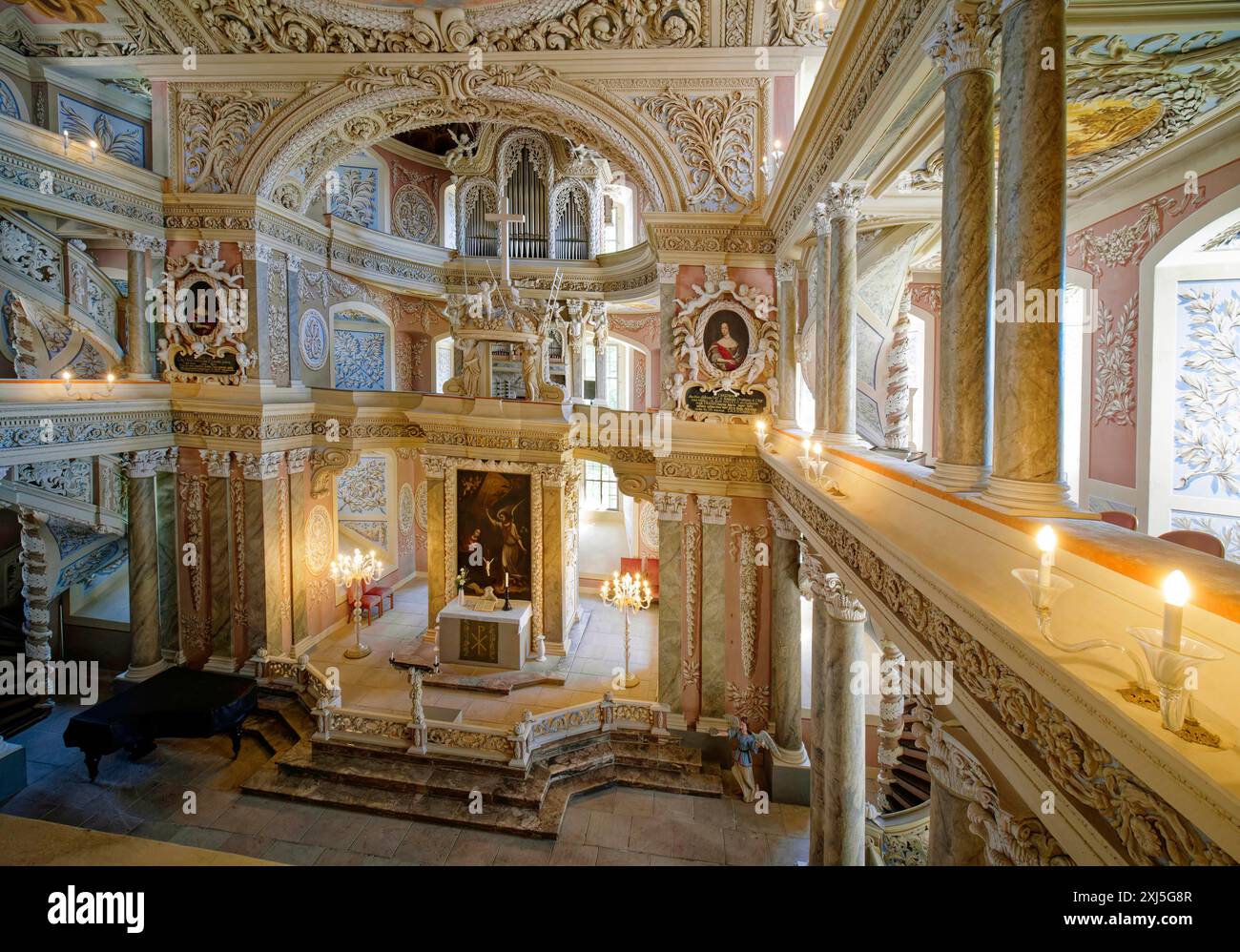 Chancel with the two-storey organ, baroque church, baroque castle ...