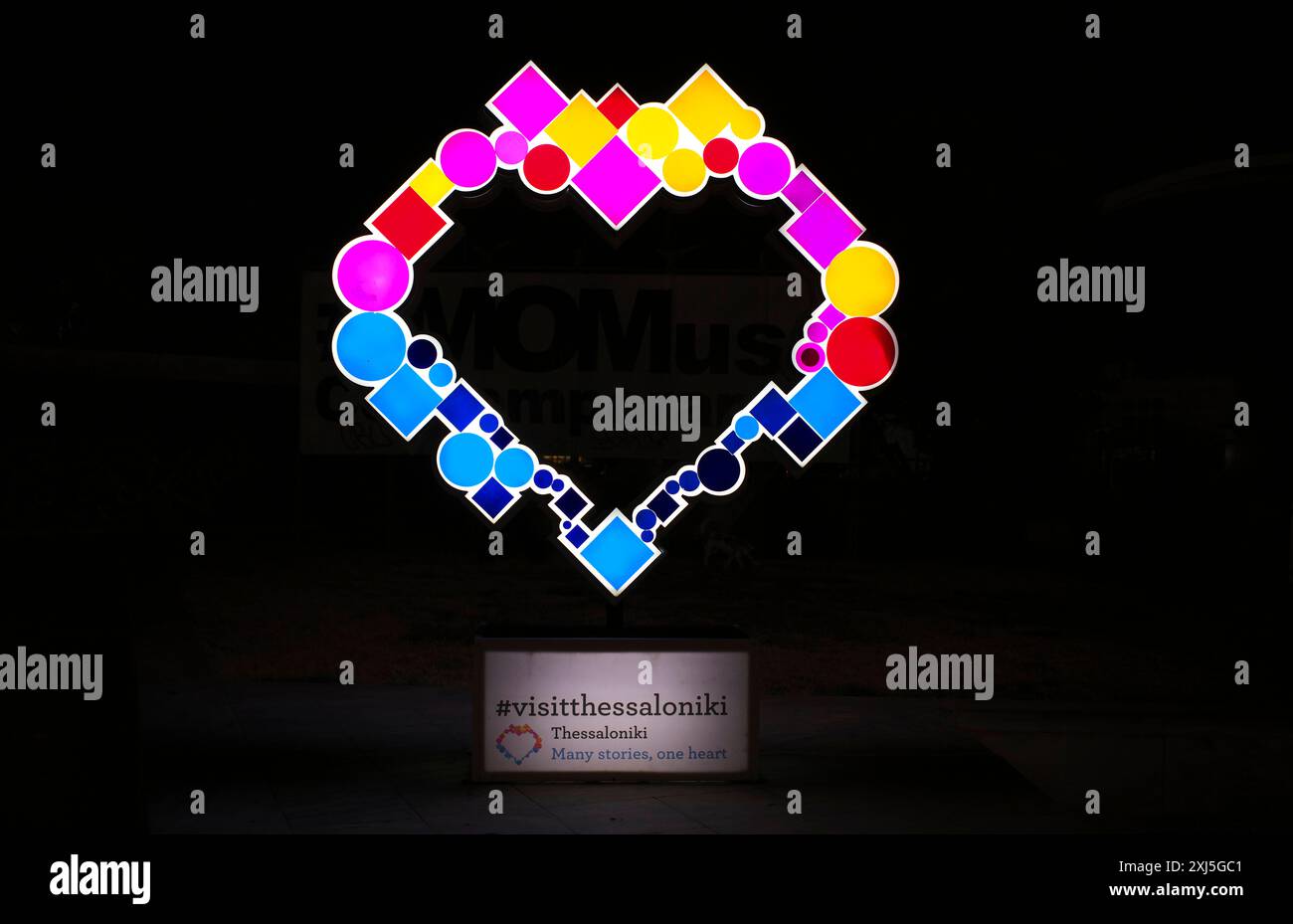 Night shot, official symbol, logo, motto for Thessaloniki, Many Stories ...