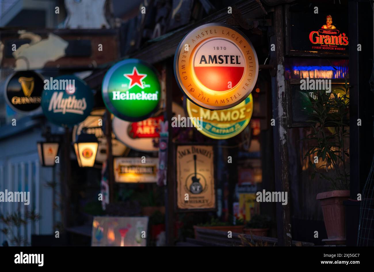 Illuminated advertising for beer brands, Logos, Amstel, Heineken ...