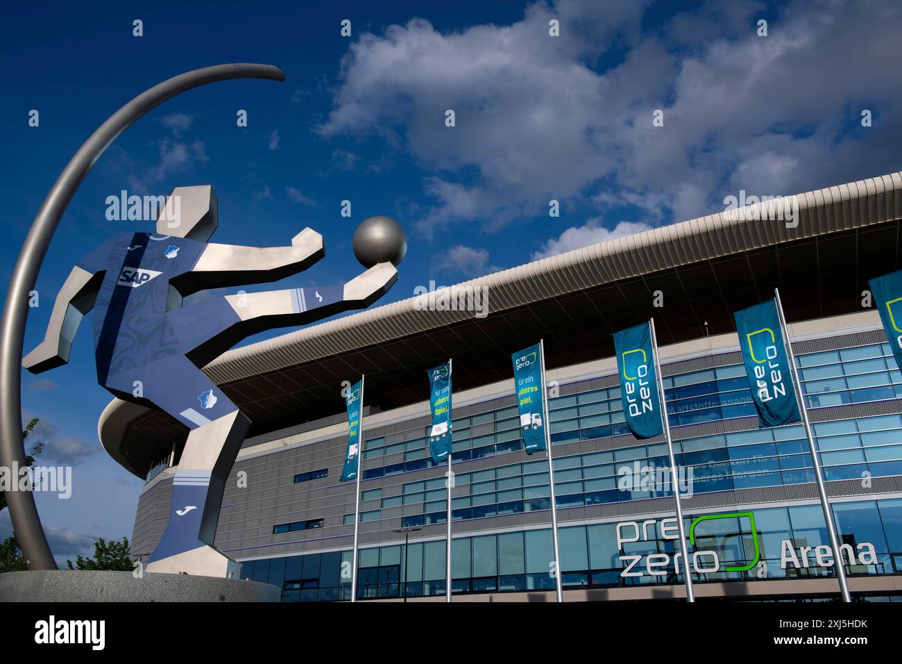 Exterior view, front, glass facade, logo, flags, PreZero Arena ...