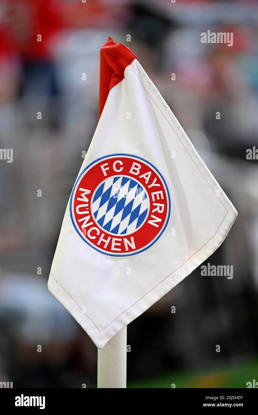 Corner flag, FC Bayern Munich FCB logo, Allianz Arena, Munich, Bavaria ...