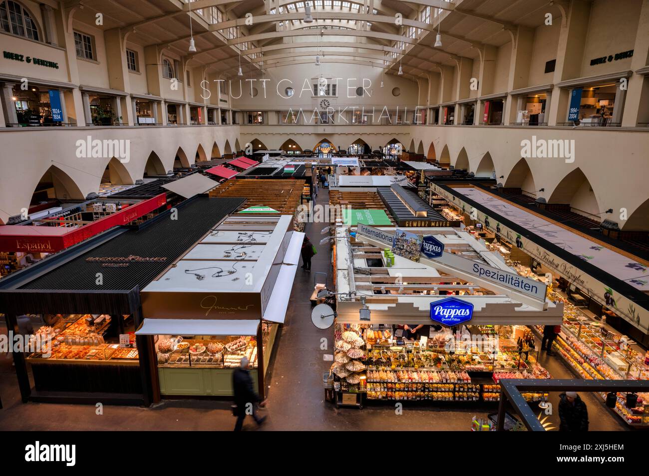 Interior view of market hall, food market, logo, lettering, Stuttgart ...