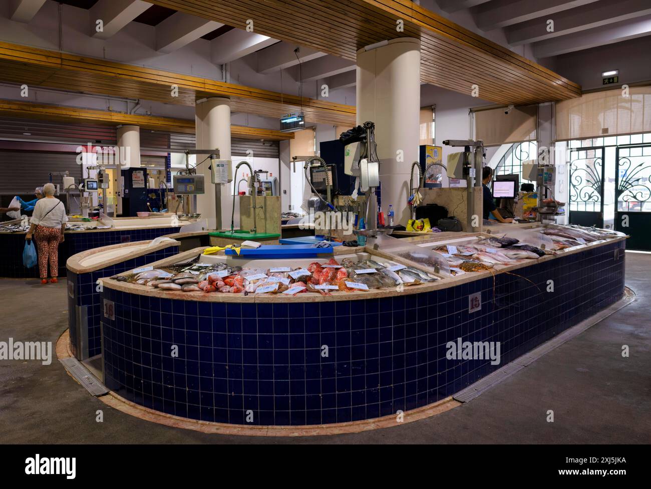 Fish counter, fresh fish, display of fresh fish, market hall, Mercado ...