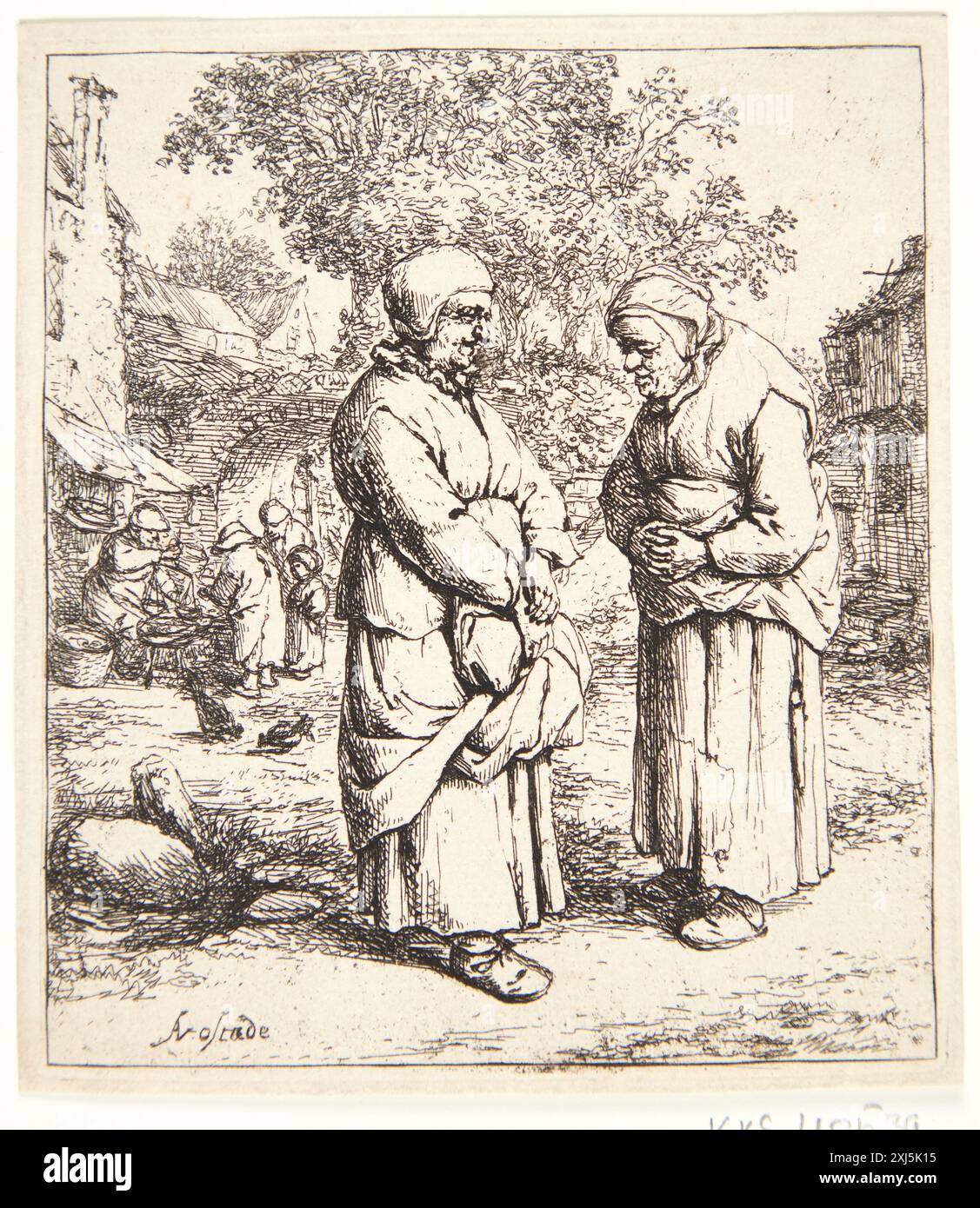 This etching by Adriaen van Ostade depicts two gossiping figures ...