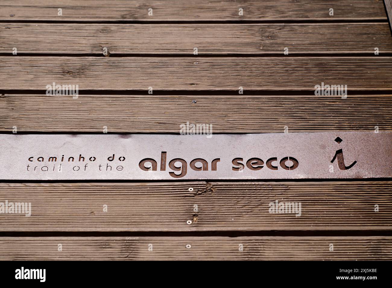 Lettering, logo on wooden boardwalk, wooden walkway, boardwalk, coastal ...