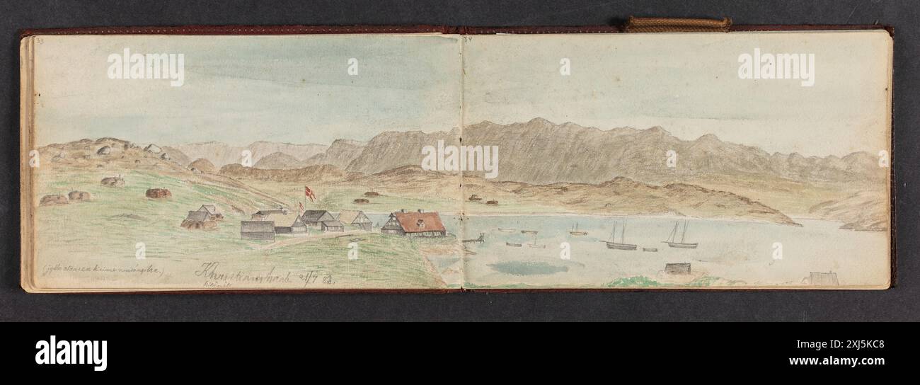 Mountain landscape with houses, khristianshaab Møller, Lars 1842 - 1926 ...