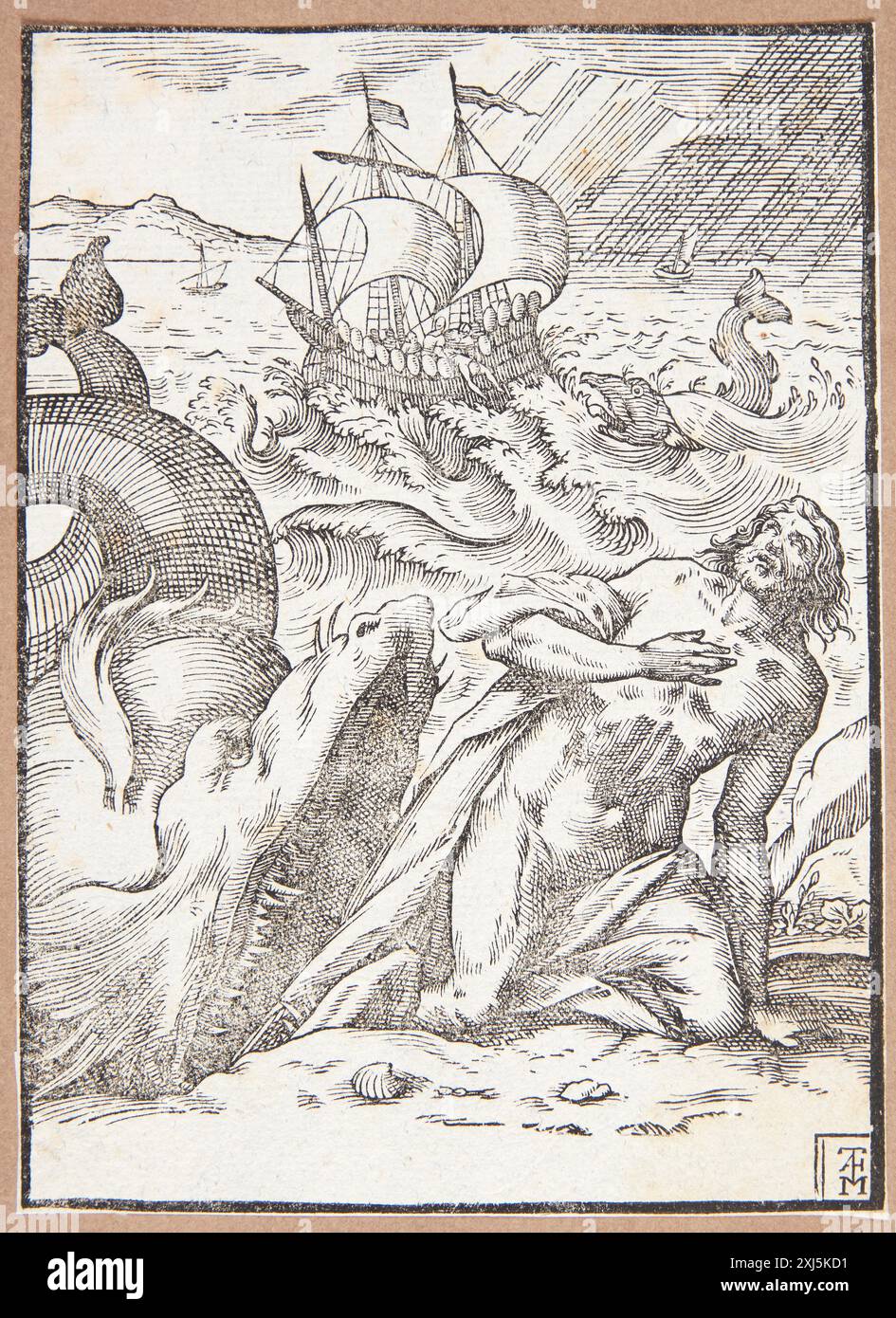 Jonas and the whale Hannas, Marx Anton 1610 - 1676 Woodcut, Print ...