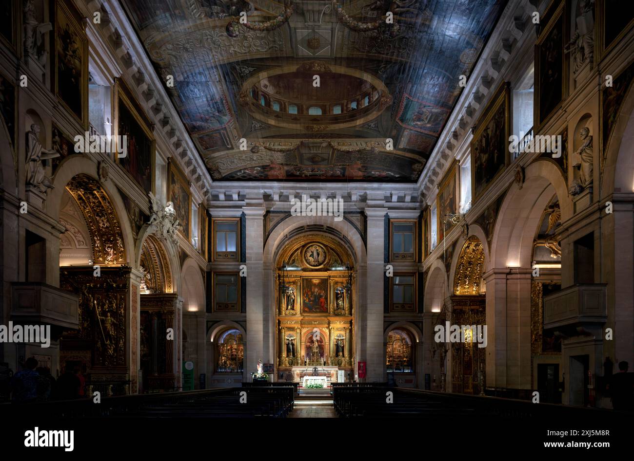Interior view, nave, choir, coffered ceiling, ceiling painting, ceiling ...