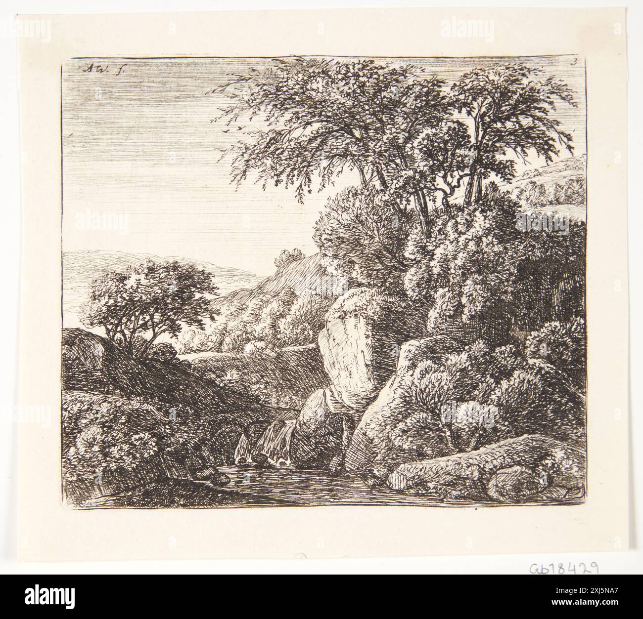 Etching by Anthonie Waterloo showing a small waterfall, included in ...
