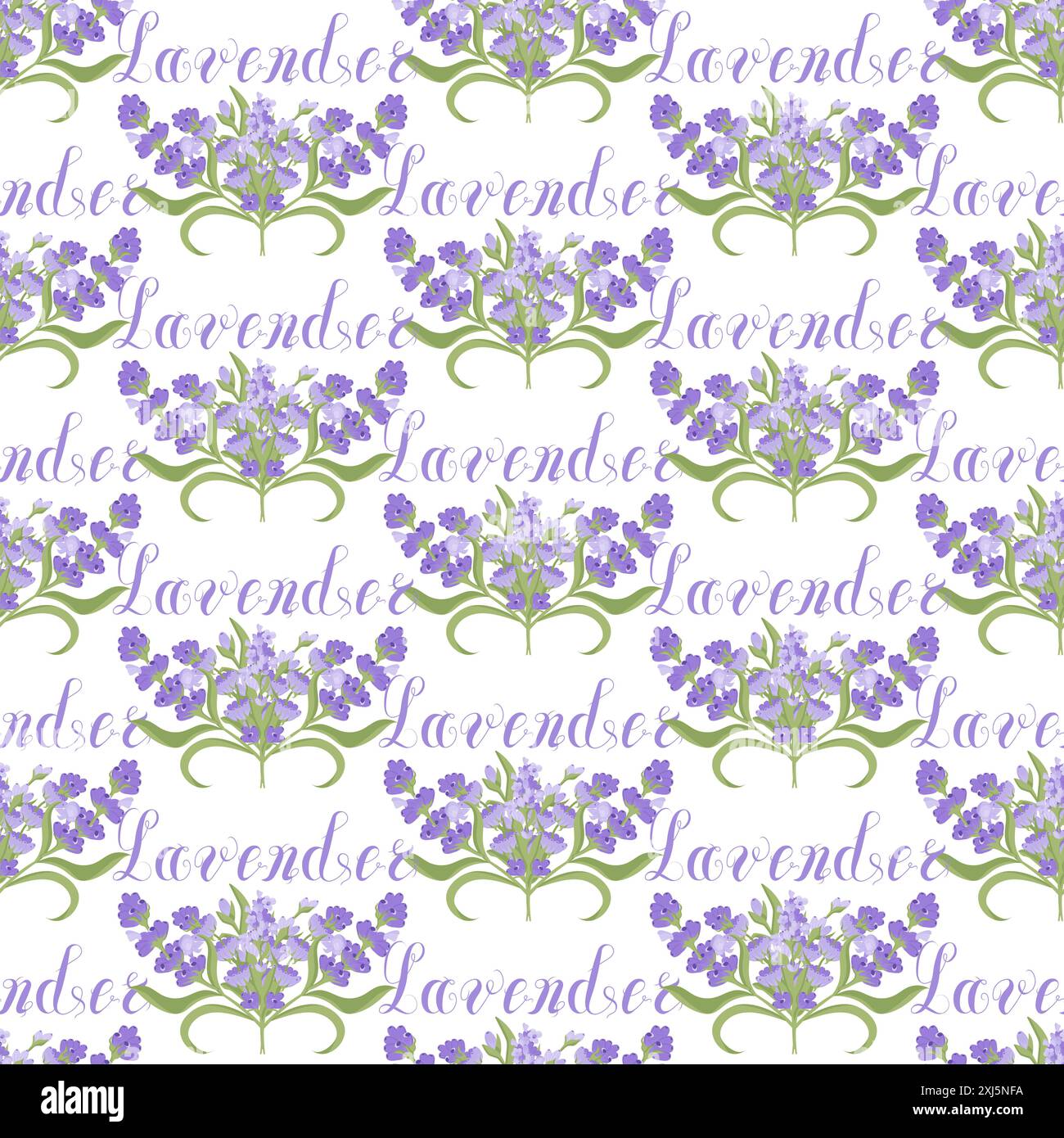 Lavender. Seamless pattern with flowers and the calligraphic word ...