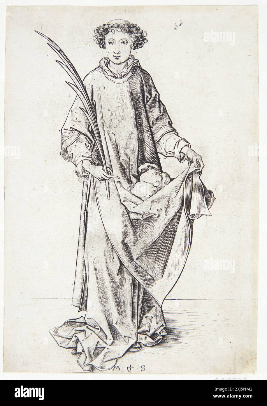 Copper engraving by Martin Schongauer depicting Saint Stephen, produced ...