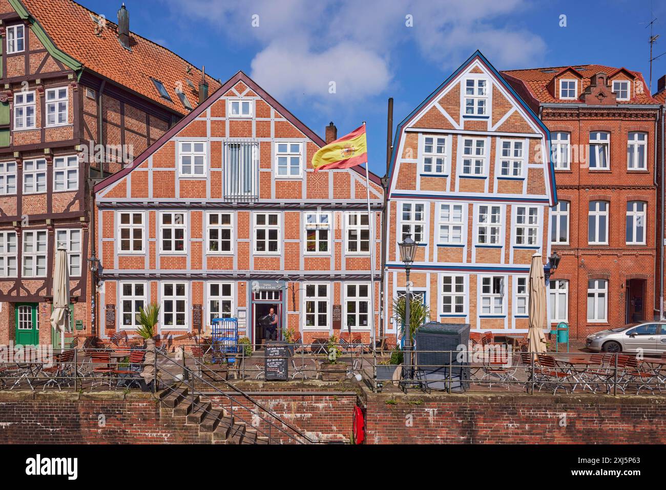 Hanseatic harbour with half timbered houses in the old town hi-res ...