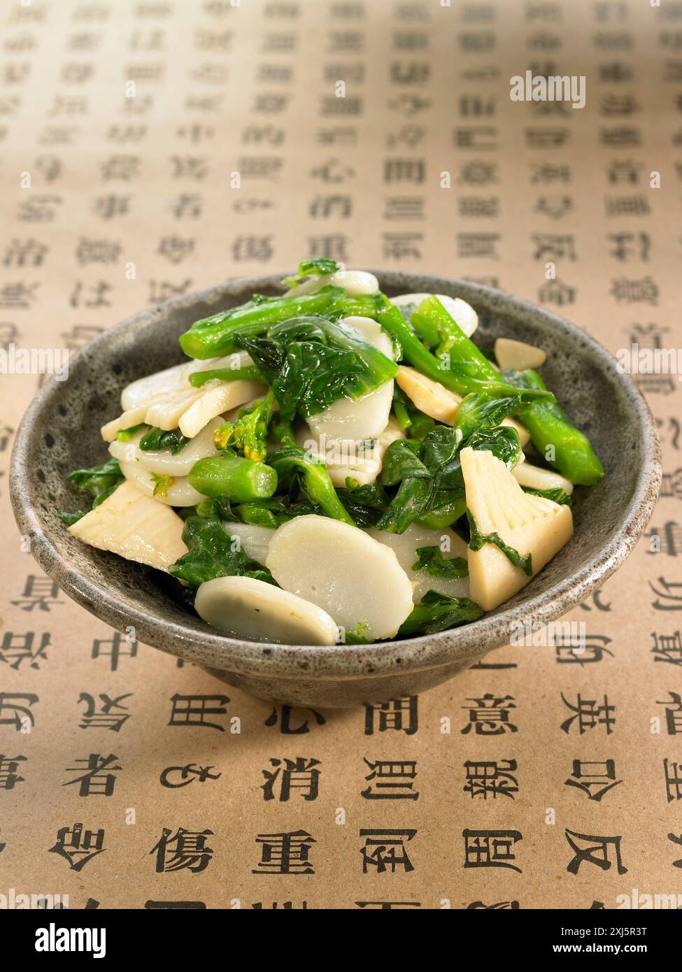 Rice pasta with chinese cabbage,bamboo roots and Chinese garlic Stock ...