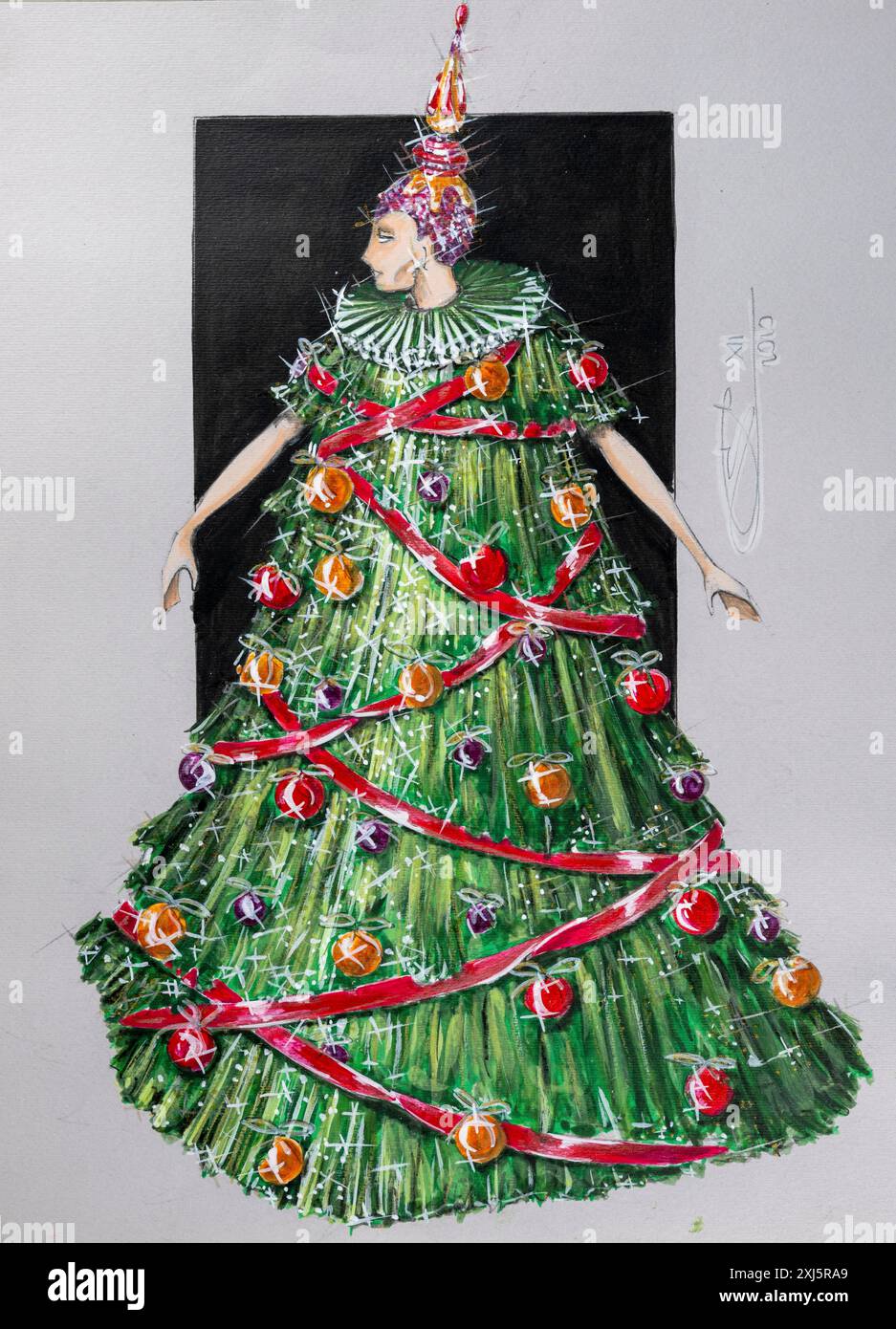 Christmas tree, evening dress, fashion sketch, fashion design, women's ...