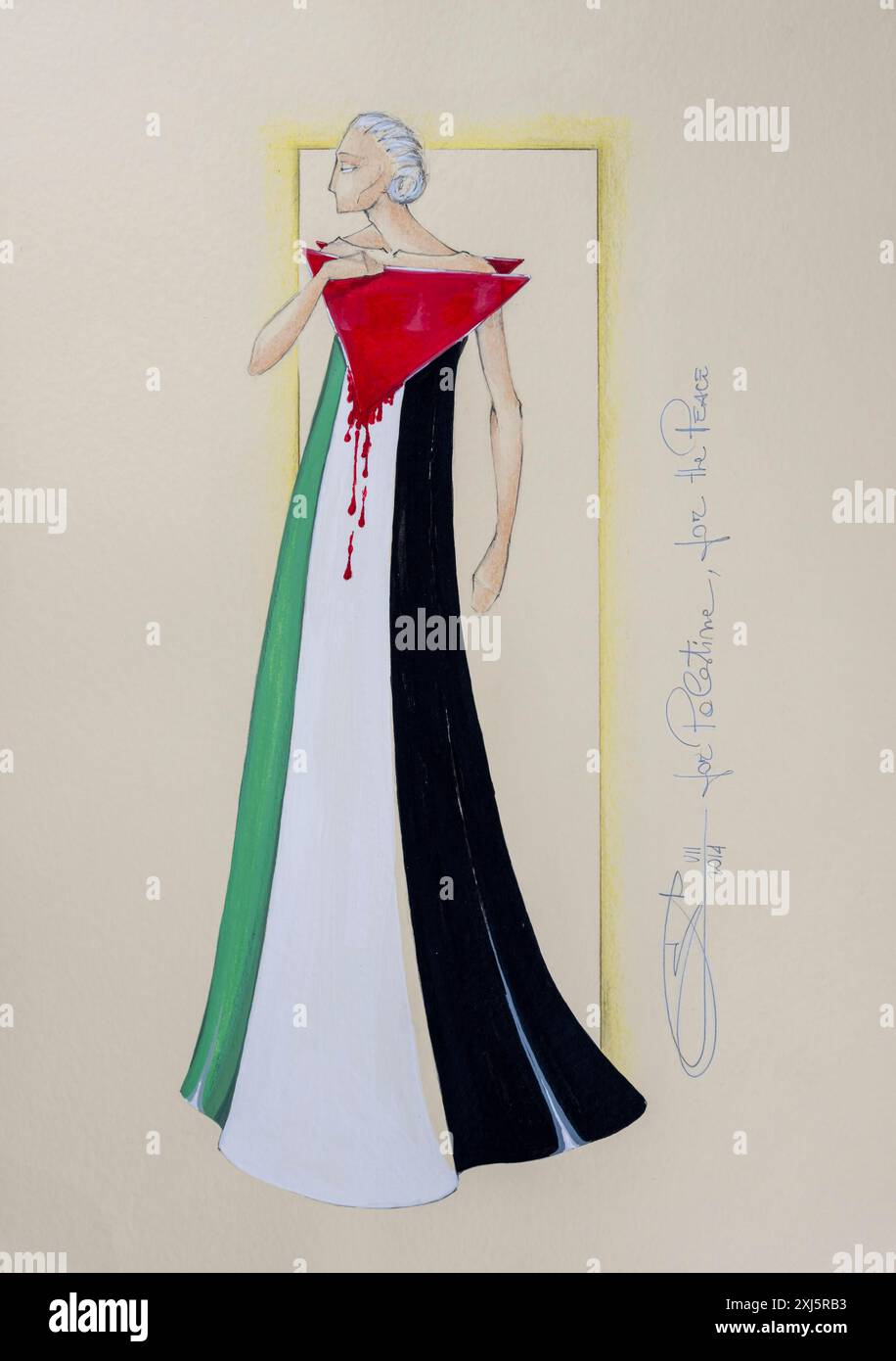 Evening dress, Palestine, peace, fashion sketch, fashion design, women ...