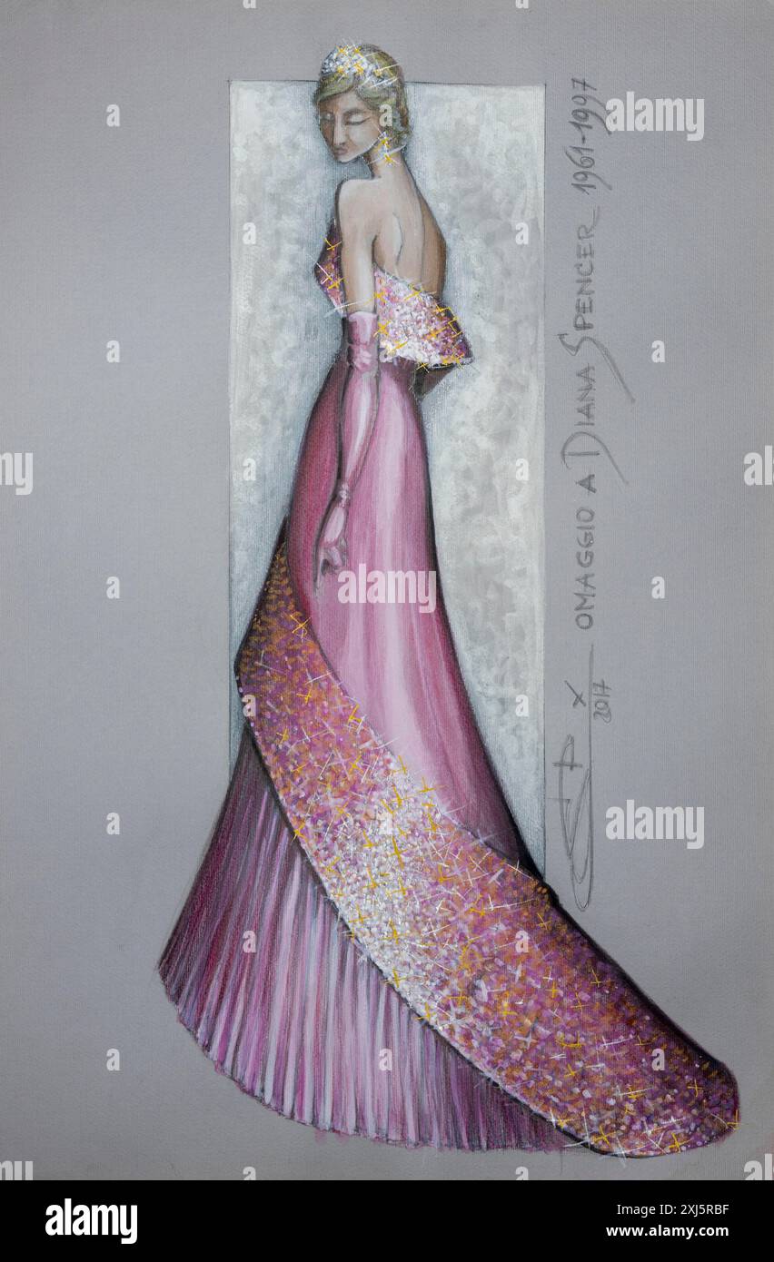 Homage to Lady Di evening dress, fashion sketch, fashion design, women ...