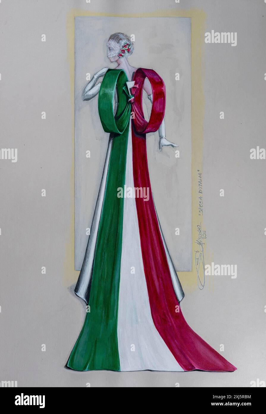 Homage to the Italian national flag, wedding dress, evening dress ...
