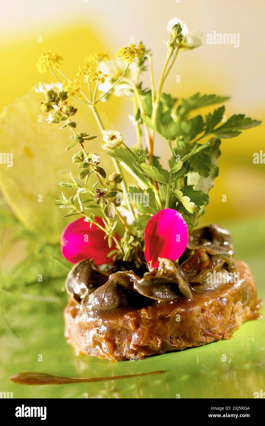 Preserved duck timbale with snails Stock Photo - Alamy