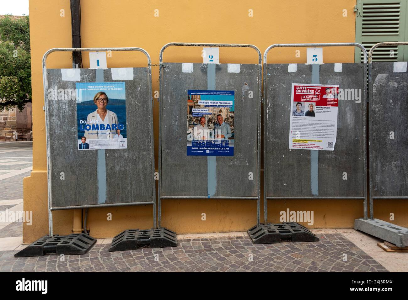 Election posters with local politicians, early elections in France 2024 ...