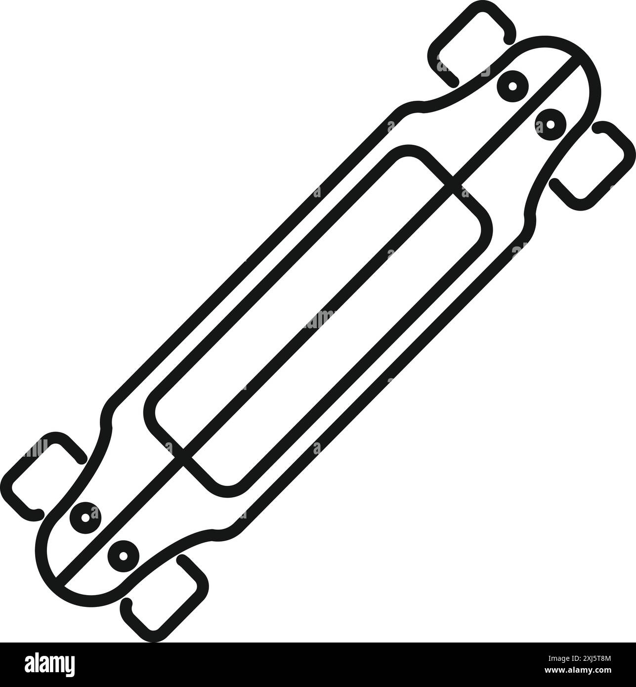 Line drawing of a longboard deck showing the underside and wheels Stock ...