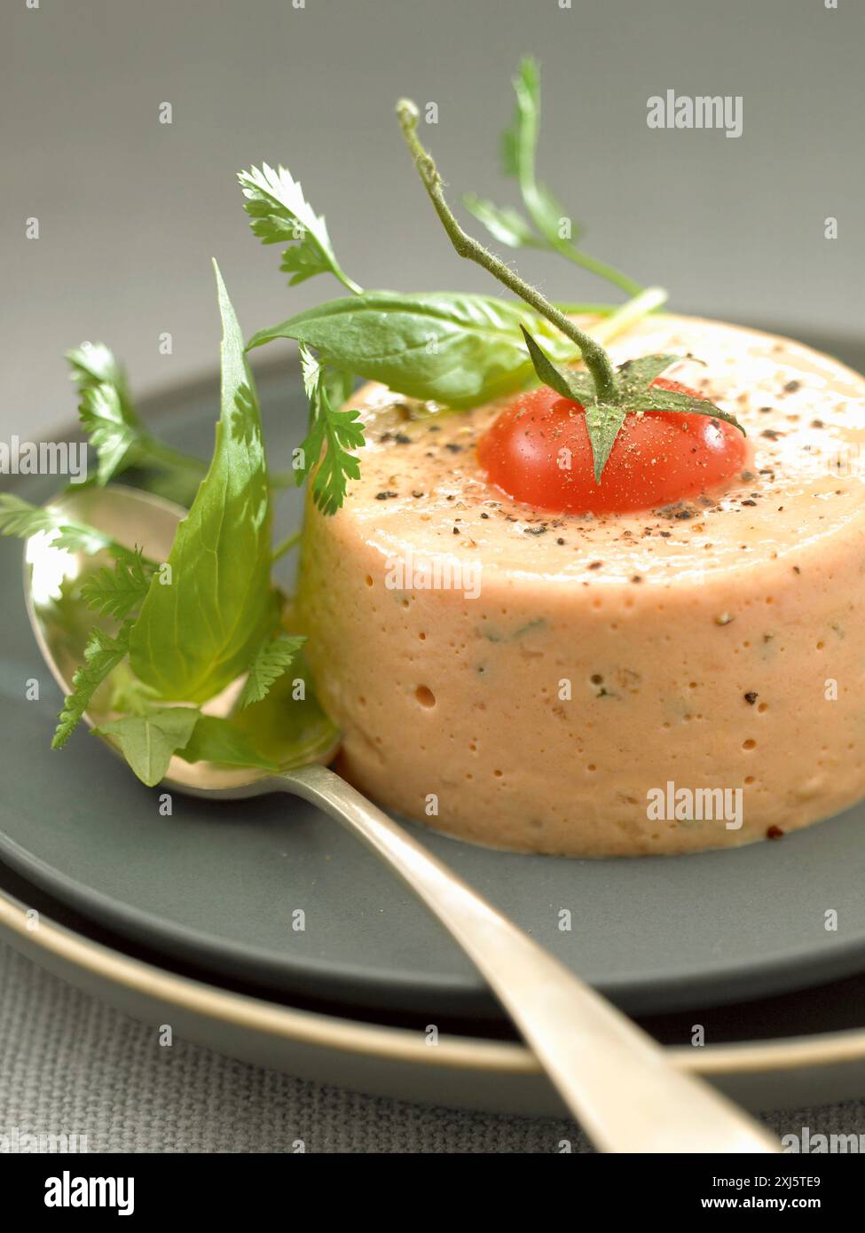 Individual tomato and basil mousse Stock Photo - Alamy