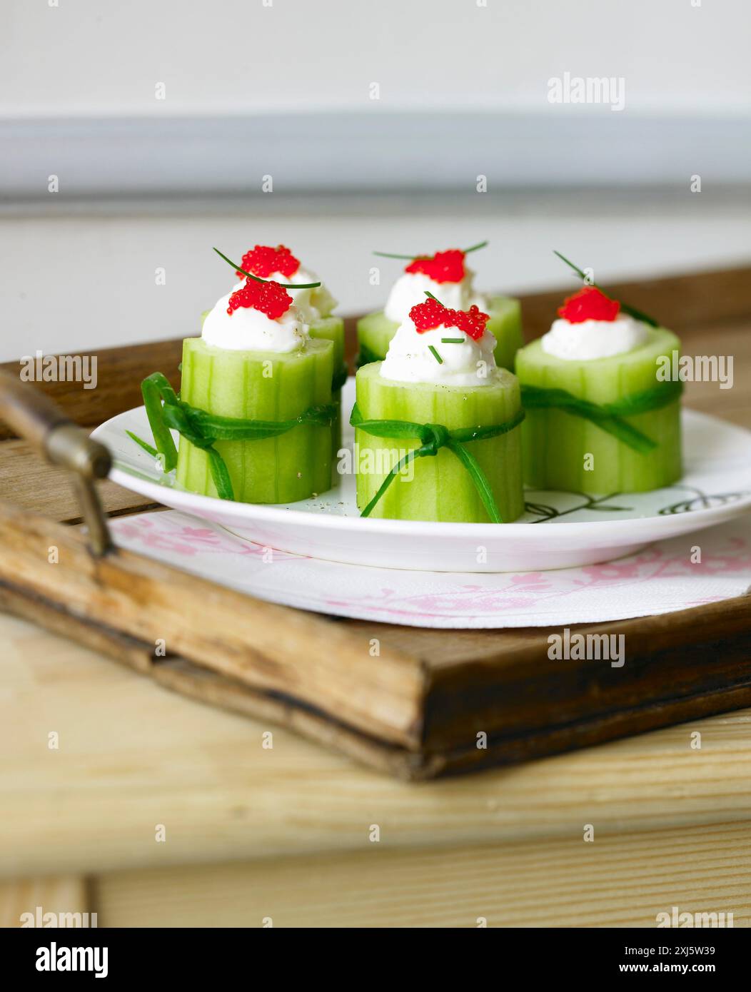 Cucumber and lump fish roe appetizers Stock Photo - Alamy