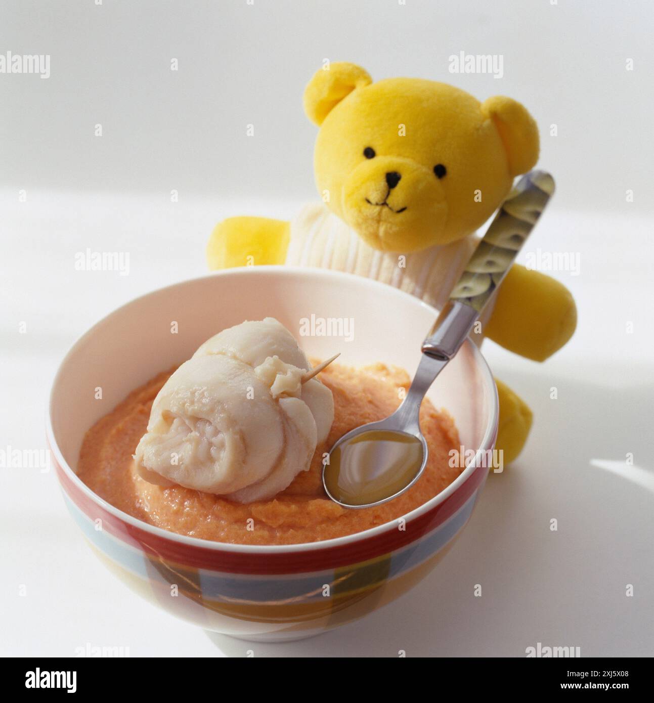 Rolled sole fillet with mashed sweet potatoes Stock Photo - Alamy