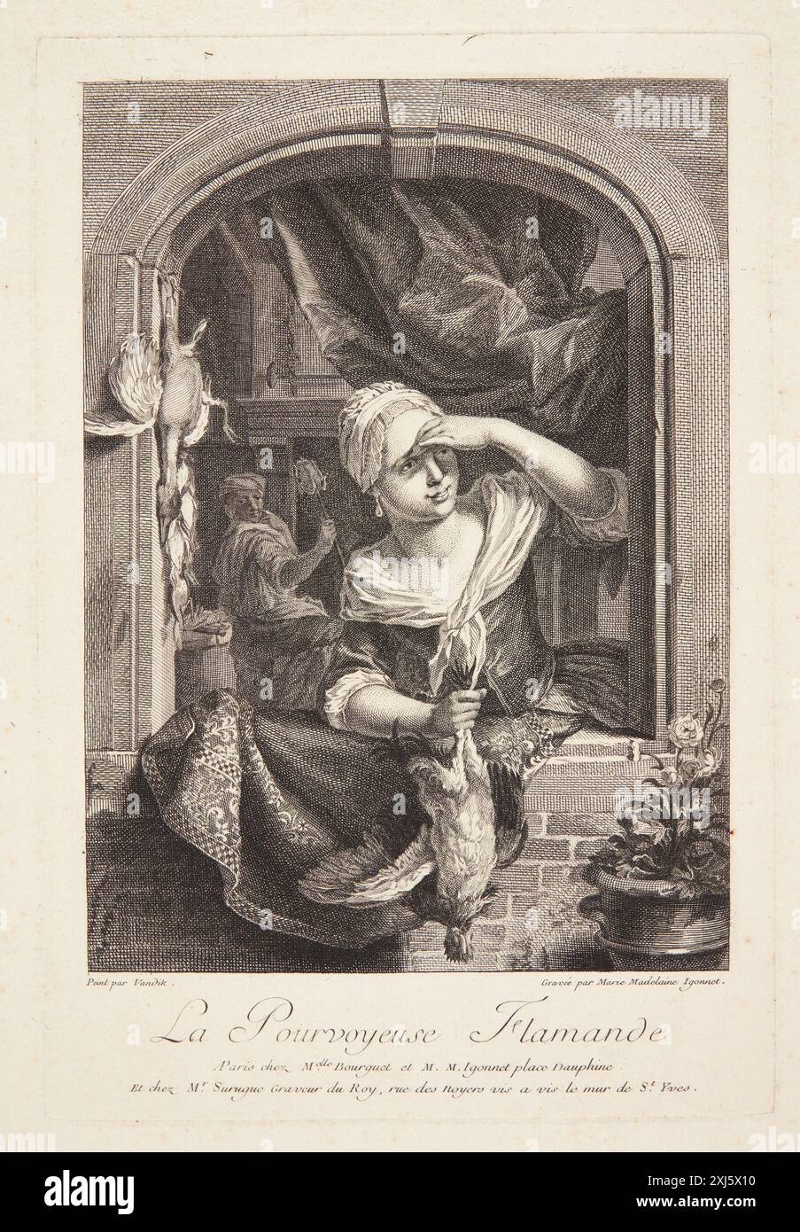 A young woman in a window with a dead bird in hand (la pourvoyeuse ...