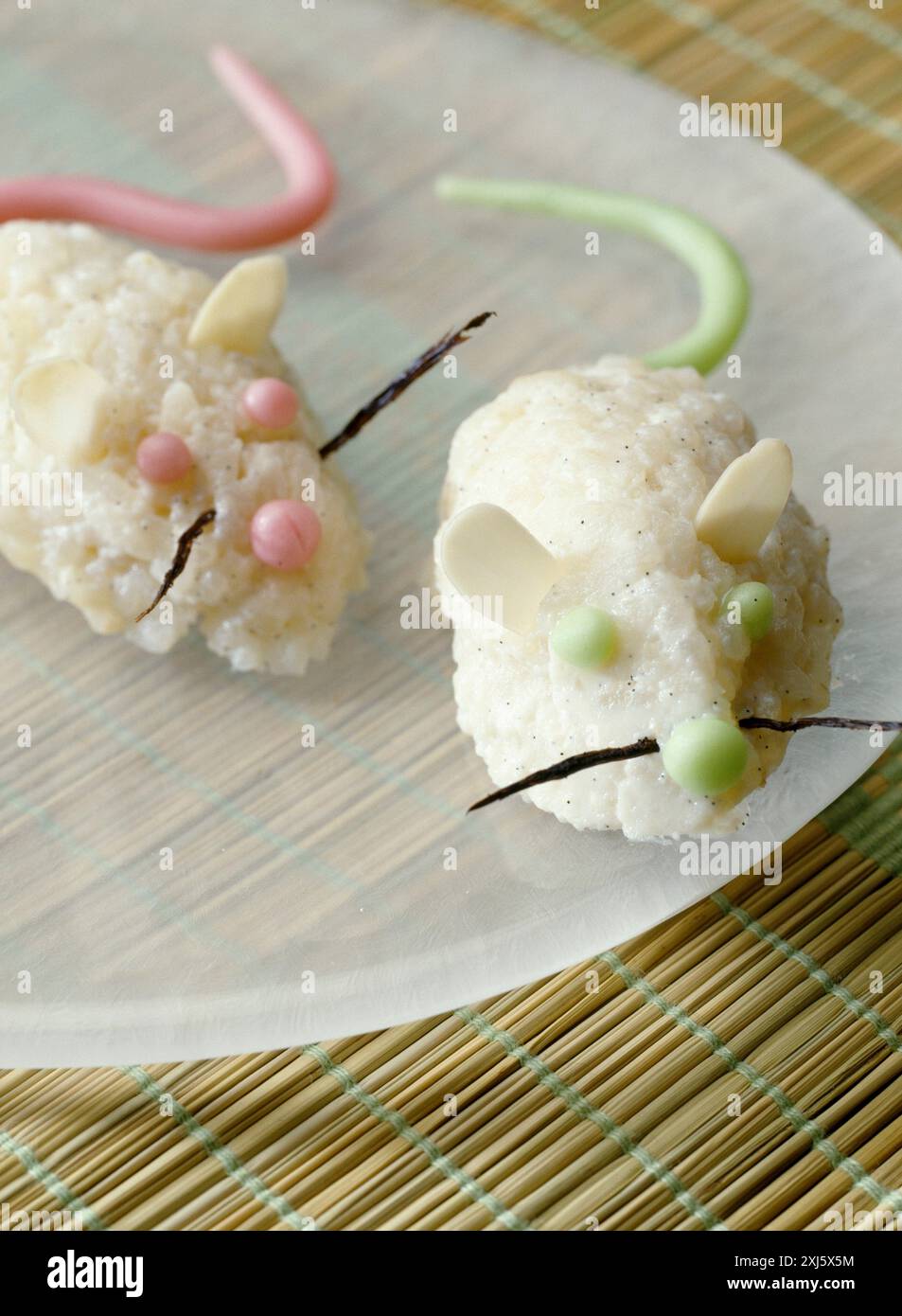 Mice-shaped rice puddings Stock Photo - Alamy