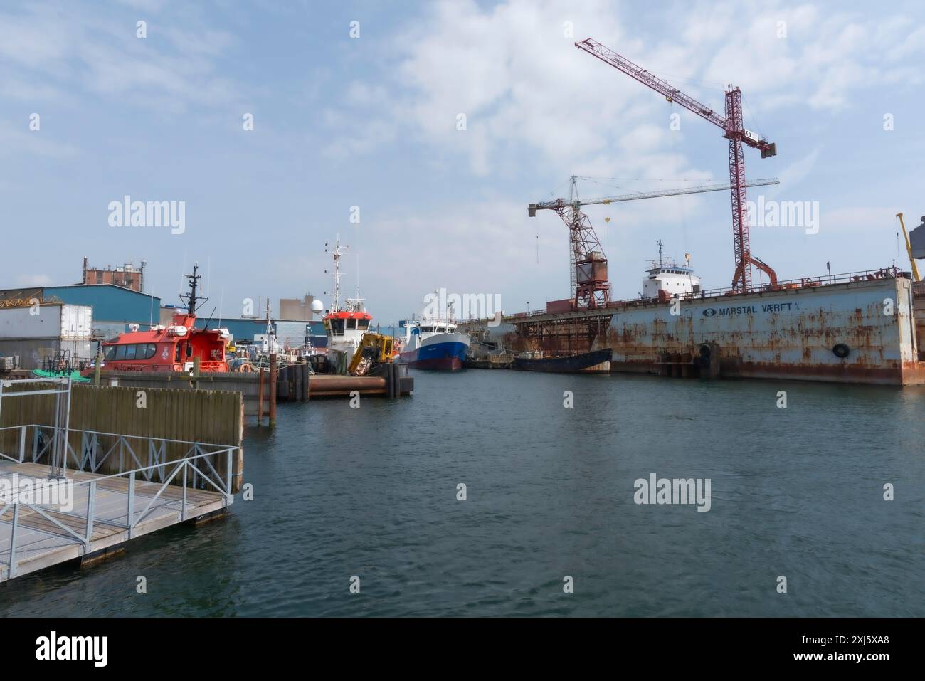 Svendborg harbour, shipping, dry dock, ship, pilot boat, repair, crane ...